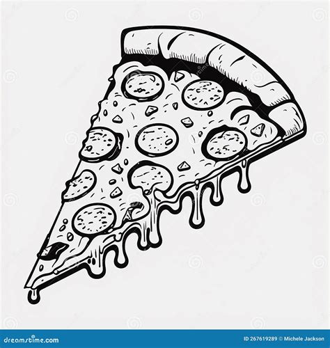 Pencil Sketch Outline Drawing Created By Generative Ai Of A Pizza Slice