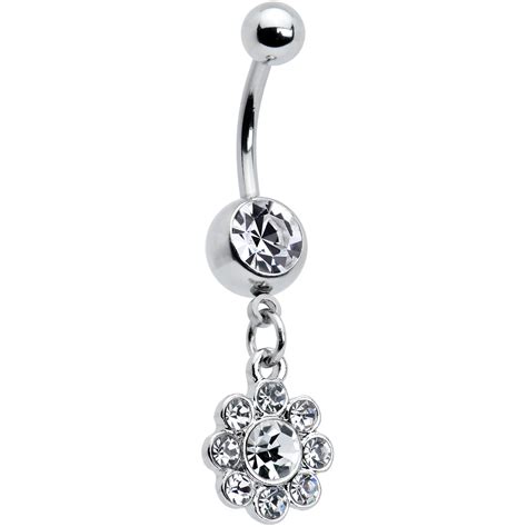 Clear Gem Whimsy Flower Dangle Belly Ring