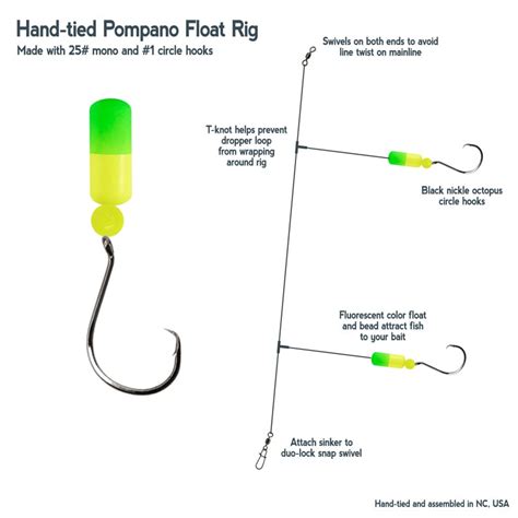 Pack Pompano Rig Beach Pier Surf Fishing Rigs Circle Hook Mono Hand Tied With T