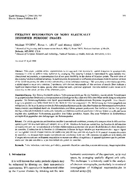 Pdf Iterative Restoration Of Noisy Elastically Distorted Periodic Images
