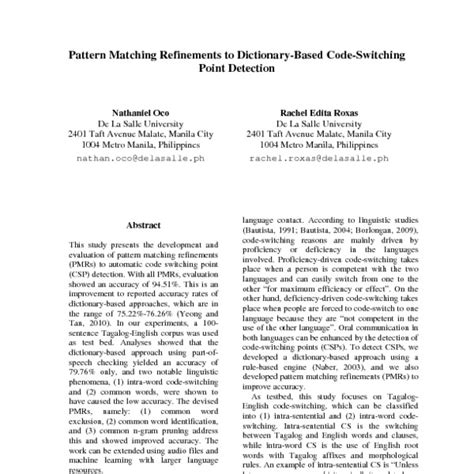 Pattern Matching Refinements To Dictionary Based Code Switching Point Detection Acl Anthology