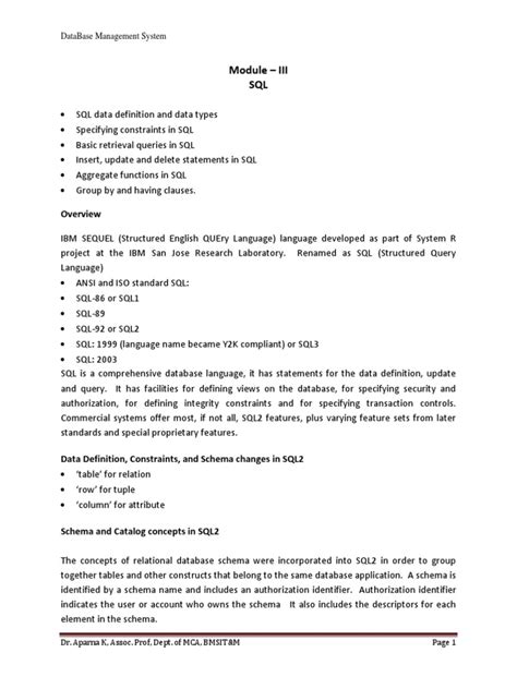 Dbms Module 3 Notes Sql Pdf Relational Database Sql