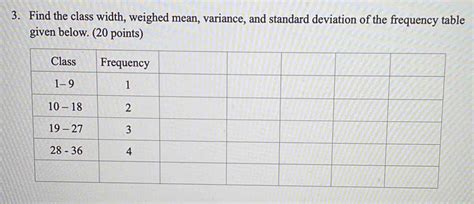 3 Find The Class Width Weighed Mean Variance And Standard Deviation Of The Frequency T