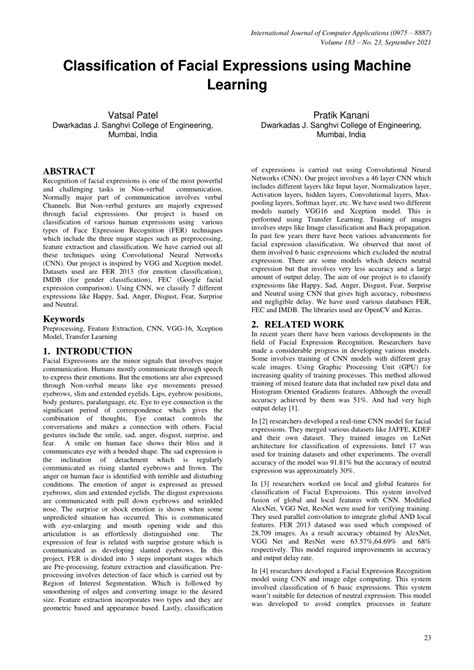 Pdf Classification Of Facial Expressions Using Machine Learning