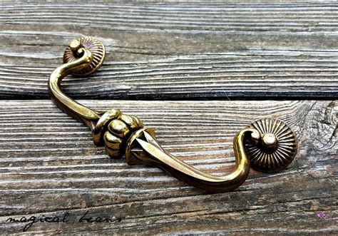 Vintage Solid Brass Drop Pull With Beaded Center Bail Magical Beans Home