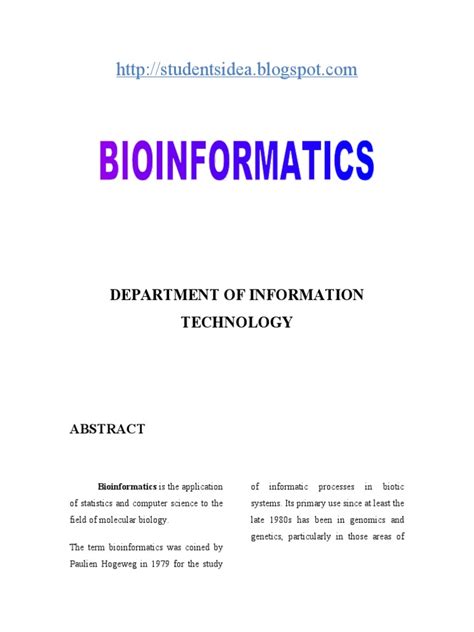 Bioinformatics Abstract For Paper Presentation Pdf Bioinformatics