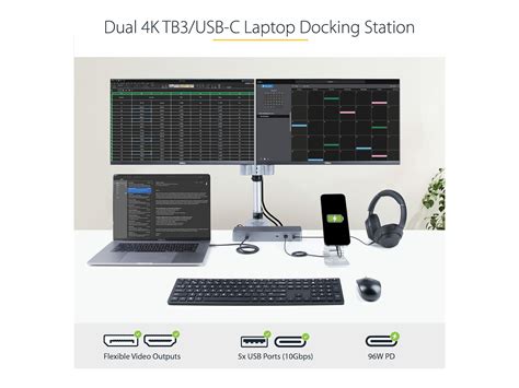 StarTech Com Thunderbolt Dock With USB C Host Compatibility Dual K Hz DisplayPort Or