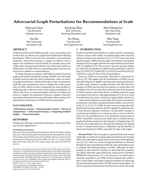Pdf Adversarial Graph Perturbations For Recommendations At Scale
