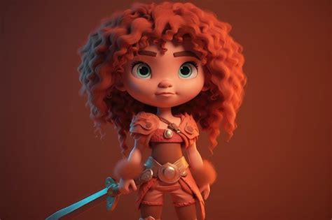 Premium Ai Image Full Body Super Cute Tiny Cartoon Human Girl Warrior With Weapon Rendered In