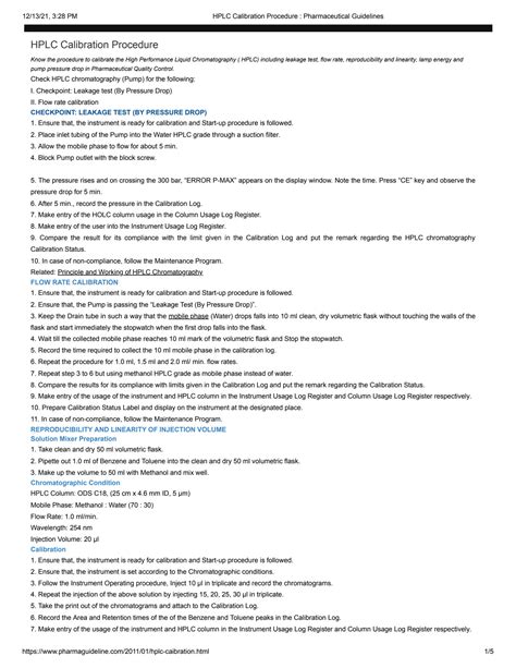 SOLUTION Hplc Calibration Procedure Pharmaceutical Guidelines Studypool