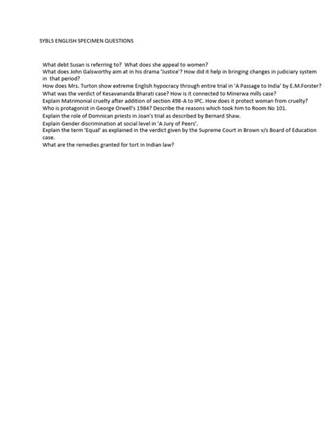 Sybls English Specimen Questions Pdf