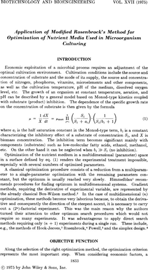 Application Of Modified Rosenbrocks Method For Optimisation Of Nutrient Media Used In