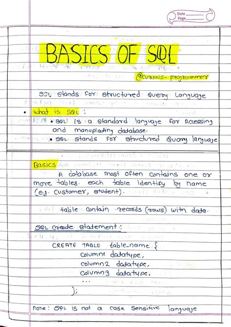 Sql Basics Handwritten Notes Pdf A Pen And Paper Approach To