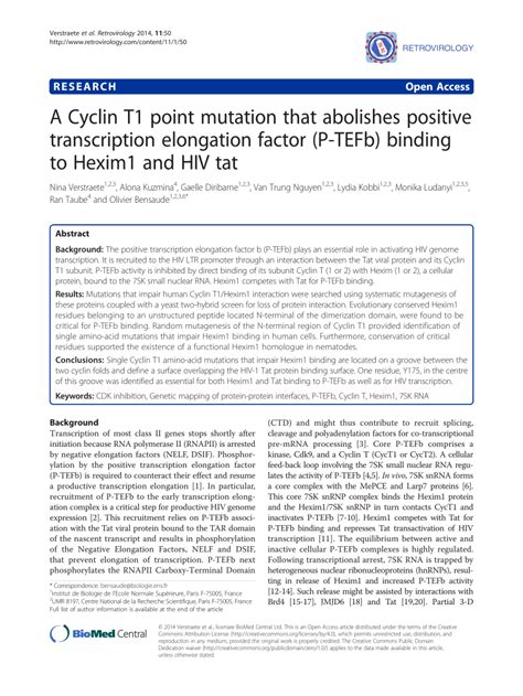 Pdf A Cyclin T1 Point Mutation That Abolishes Positive Transcription