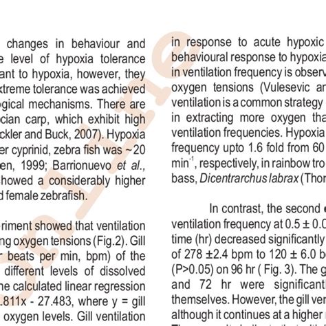Gill Ventilation Frequencies Opercular Beats Per Minute Of Mrigal Download Scientific Diagram