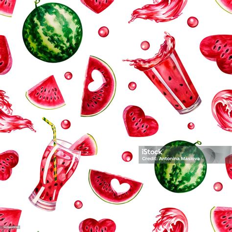 수박 원활한 패턴 수채화 라벨 포장을위한 디자인 솔루션 섬유 및 배경용 0명에 대한 스톡 벡터 아트 및 기타 이미지 0명 건강한 식생활 과일 Istock