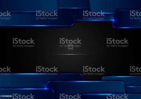 추상 기술 개념 템플릿 파란색 기하학적 중첩 레이어 검은 색 배경에 조명 효과 0명에 대한 스톡 벡터 아트 및 기타 이미지 0명 3차원 형태 가리기 Istock