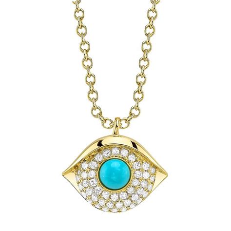 London Collection Pave Diamond And Turquoise Evil Eye Pendant Necklace