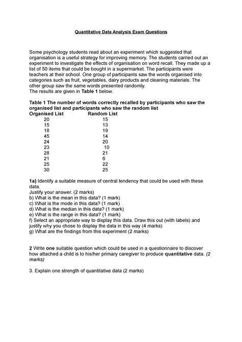Quantitative Data Analysis Exam Questions The Students Carried Out An