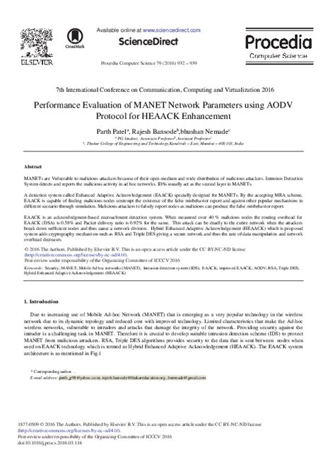 Pdf Performance Evaluation Of Manet Network Parameters Using Aodv Protocol For Heaack Enhancement