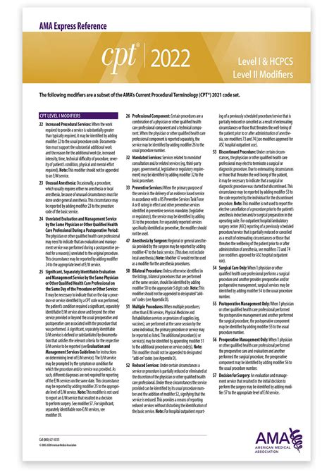 Weyant Epub Cpt Express Reference Coding Card 2022 Level I Hcpcs Level Ii Modifiers Page 1