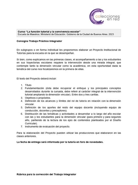 Campelo Curso La Función Tutorial Y La Convivencia Escolar Consigna Trabajo Practico