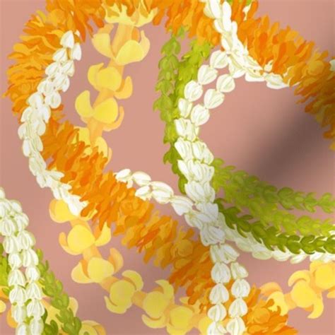Spoonflower Fabric Hawaii Clay Flower Lei Ilima Puakenikeni Pikake