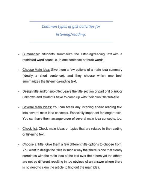 Common Types Of Gist Activities Pdf Cognition Human Communication