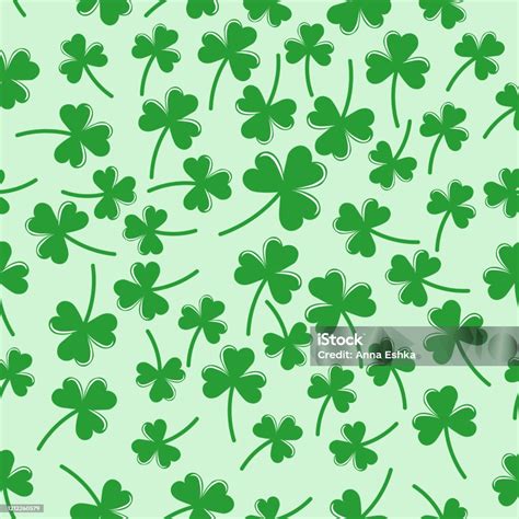 성 패트릭 의 날의 상징 녹색 클로버와 원활한 패턴 디자인 아이 장식 포장 직물색상 배경에 낙서에 그려진 벡터 일러스트레이션 핸드 0명에 대한 스톡 벡터 아트 및 기타