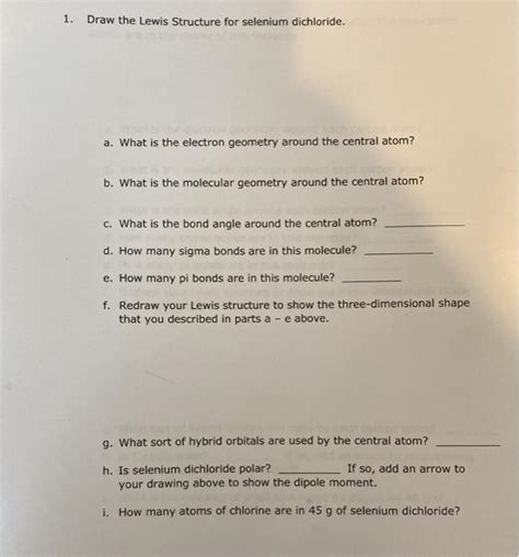 Solved 1 Draw The Lewis Structure For Selenium Dichloride