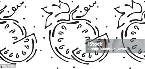 원활한 벡터 손으로 그려진된 과일 패턴 끝 없는 국경 프레임 수 박 장식 귀여운 그래픽 선 그리기 그림입니다 배치 배경 직물 장식 섬유 표면에 대 한 인쇄 건강한 식생활에