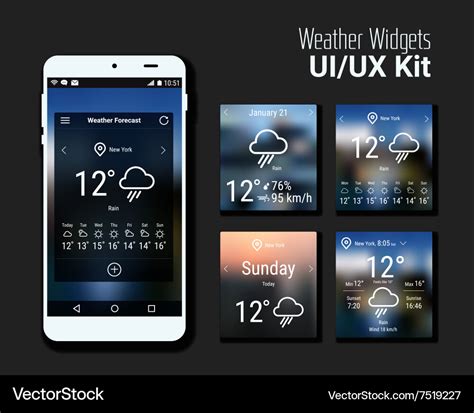 Weather Widgets Ui And Ux Blurred Kit Royalty Free Vector