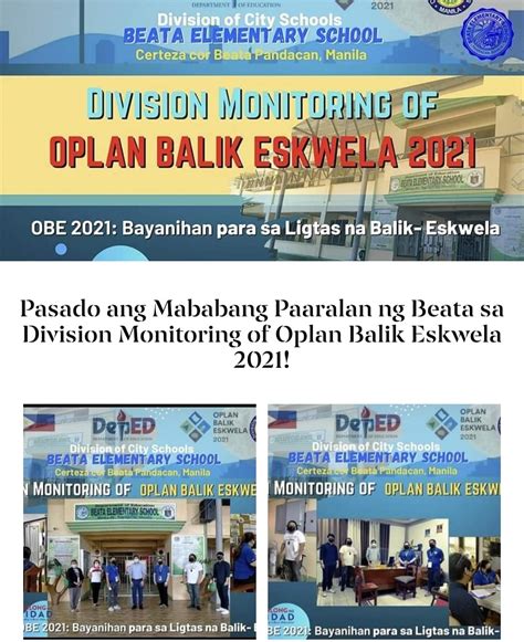 Dahil Sa Pagtutulungan Ng Beata Elem School One Bes