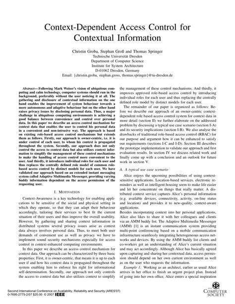 Pdf Context Dependent Access Control For Contextual Information