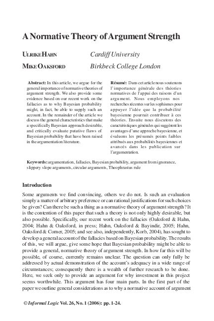 Pdf A Normative Theory Of Argument Strength
