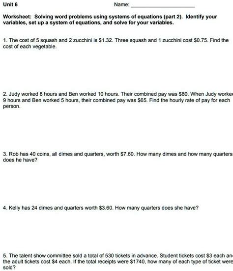 Solvedcan You Help Me Solve All My Work Unit 6 Name Worksheet Solving Word Problems Using