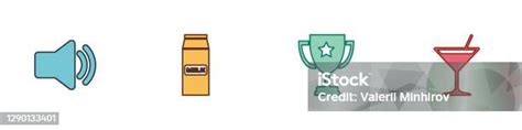 스피커 볼륨 우유 트로피 컵 및 마티니 유리 아이콘을위한 종이 패키지를 설정합니다 벡터 1위에 대한 스톡 벡터 아트 및 기타 이미지 Istock