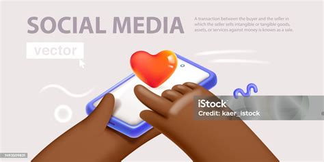 빨간 하트 아이콘이 있는 휴대폰을 들고 있다 심볼 디자인과 같은 사실적인 3d 렌더링 재미있는 만화 플라스틱 스타일의 벡터 아트