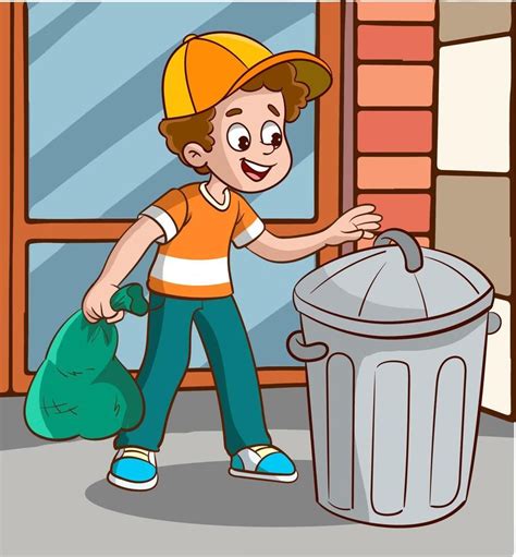 Best 13 Vector Illustration Of Boy Throwing Garbageyoung Boy Carry