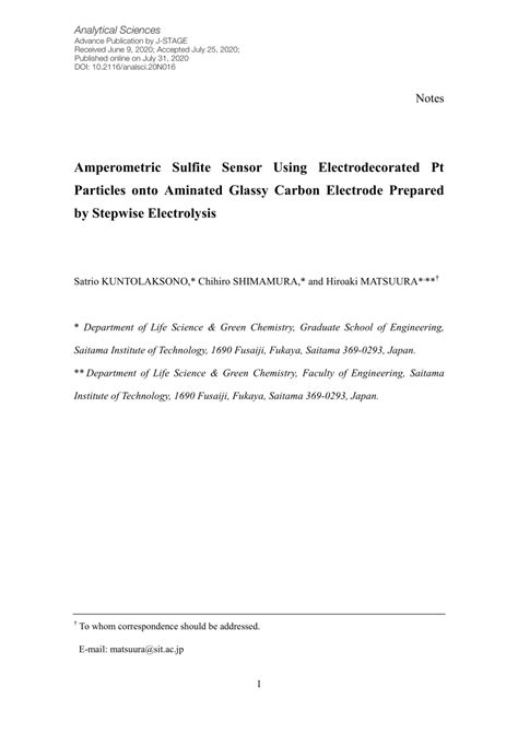 Pdf Amperometric Sulfite Sensor Using Electrodecorated Pt Particles