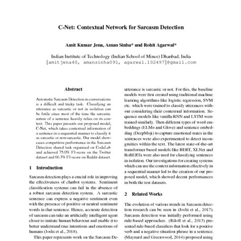 C Net Contextual Network For Sarcasm Detection Acl Anthology