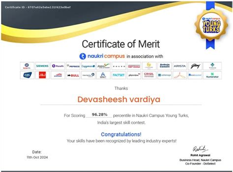 Naukricampus Achievement Certification Devasheesh Vardiya