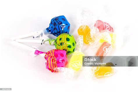Lollipop Candy Warnawarni Di Latar Belakang Putih Foto Stok Unduh