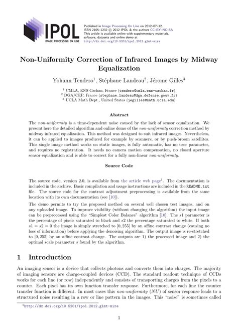 Pdf Non Uniformity Correction Of Infrared Images By Midway Equalization