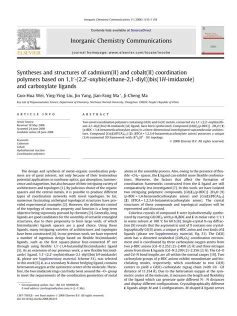 Pdf Syntheses And Structures Of Cadmiumii And Cobaltii Coordination Polymers Based On 11