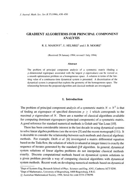 Pdf Gradient Algorithms For Principal Component Analysis