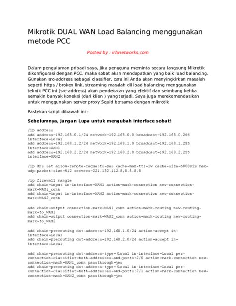 Doc Mikrotik Dual Wan Load Balancing Menggunakan Metode Pcc