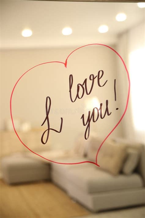Drawn Red Heart With Handwritten Text I Love You On Mirror In Room