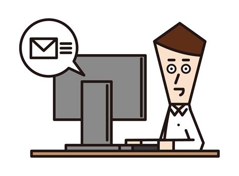 パソコンでメールを送る人（男性）のイラスト フリーイラスト素材集 Kukukeke
