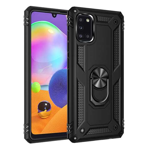 Samsung Galaxy M31 Kılıf Siyah Panzer Yüzüklü Kılıf